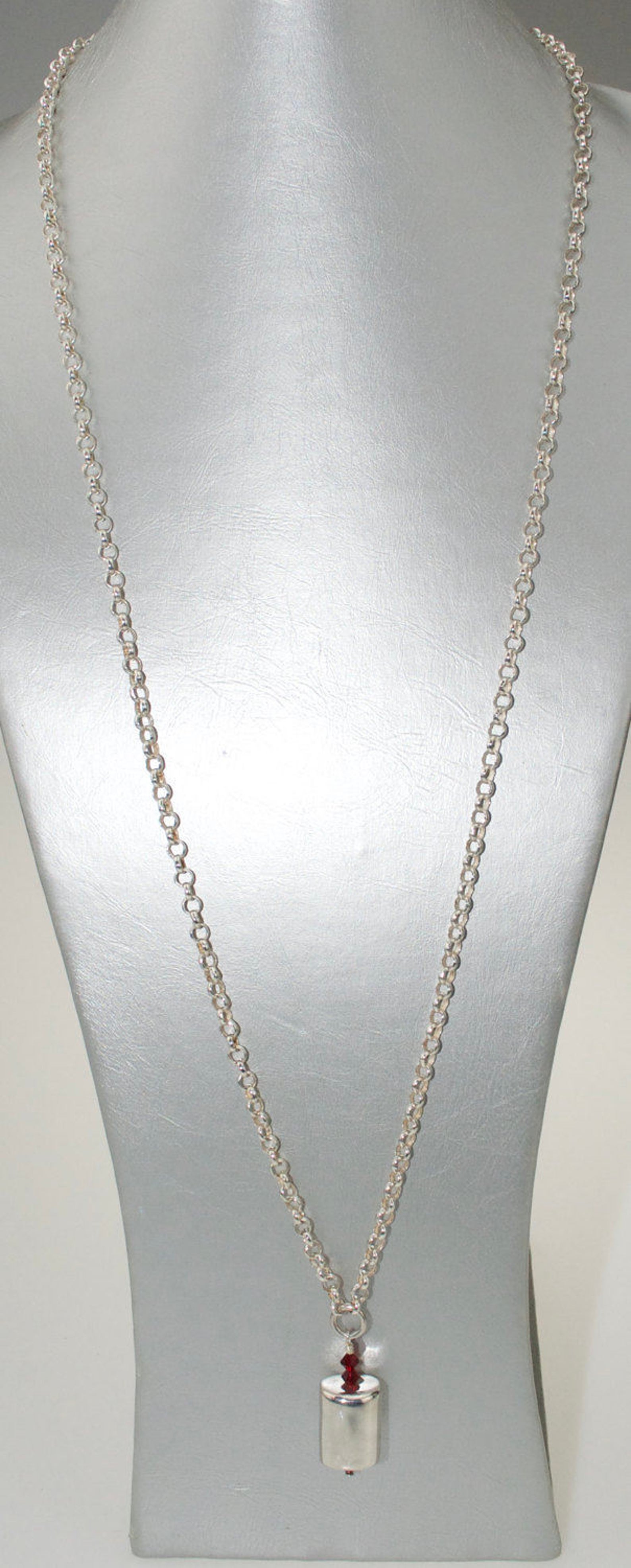 Sterling Silver Chain Necklace Red Pendant on Silver Chain - Etsy