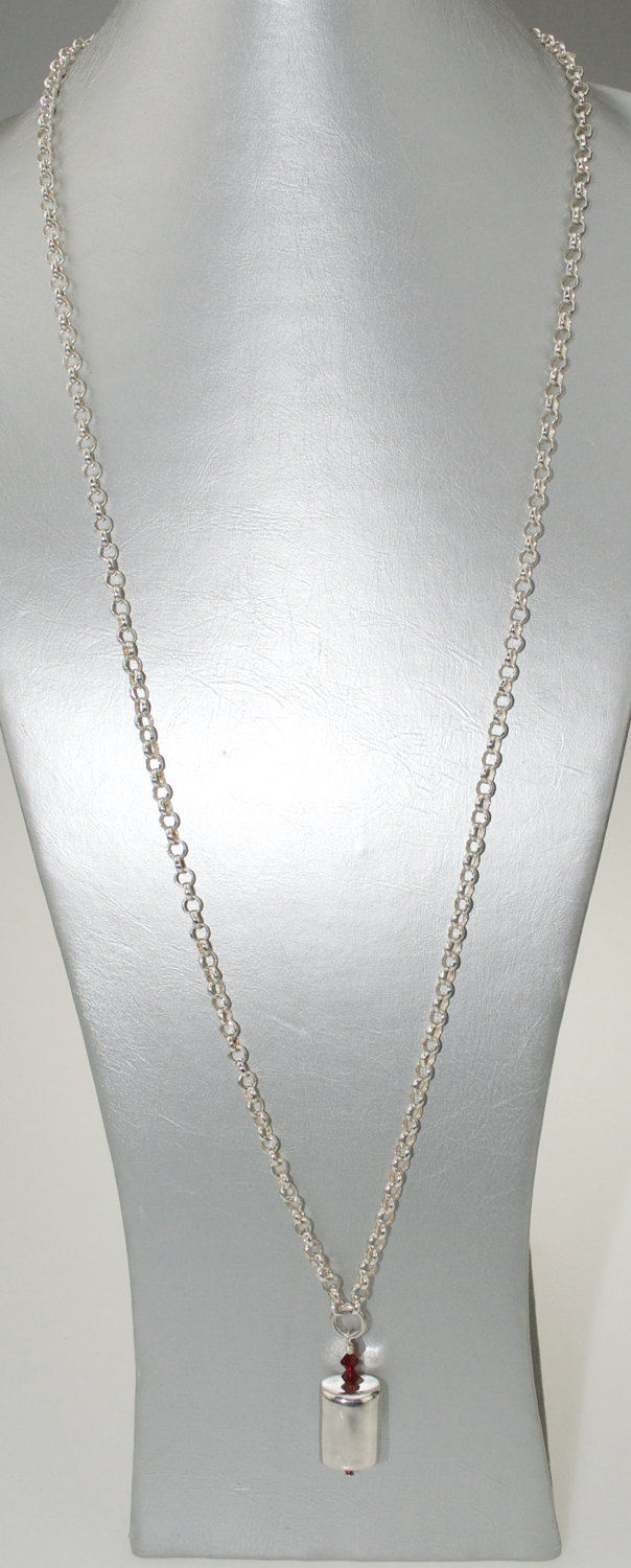 Sterling Silver Chain Necklace Red Pendant on Silver Chain - Etsy