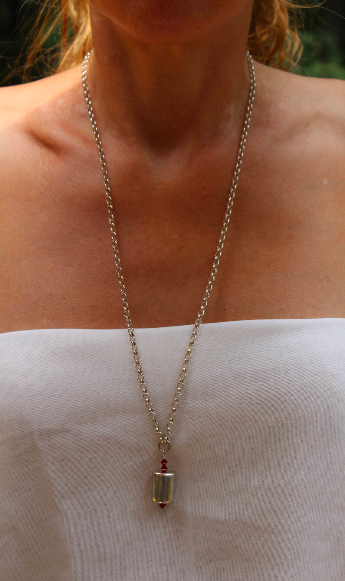 Sterling Silver Chain Necklace Red Pendant on Silver Chain - Etsy