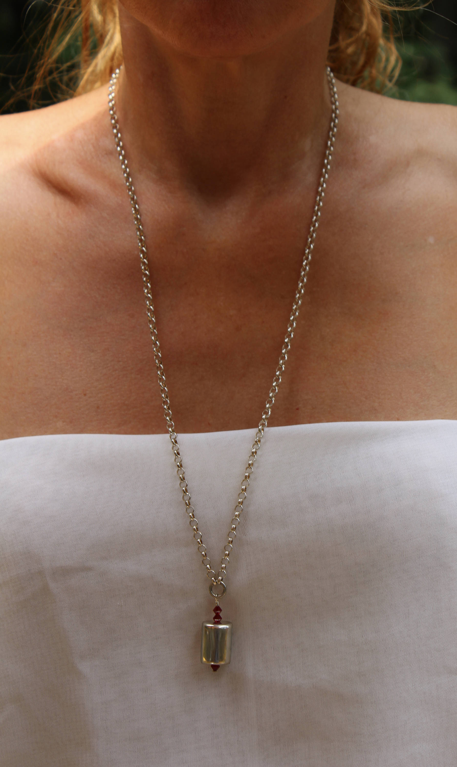 Sterling Silver Chain Necklace Red Pendant on Silver Chain - Etsy