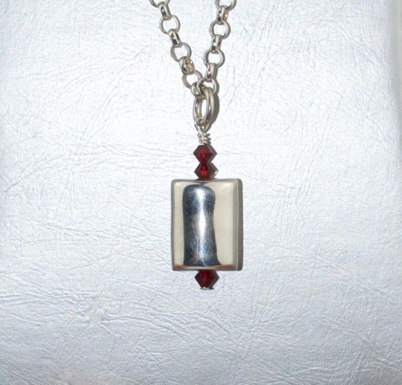 Sterling Silver Chain Necklace, Red Pendant on Silver Chain, Silver ...