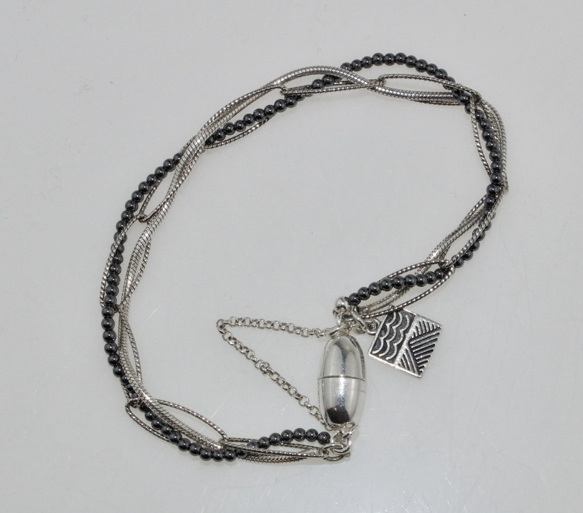 Hematite & Silver Bracelet, Sterling Silver Bracelet, Hematite Bracelet ...