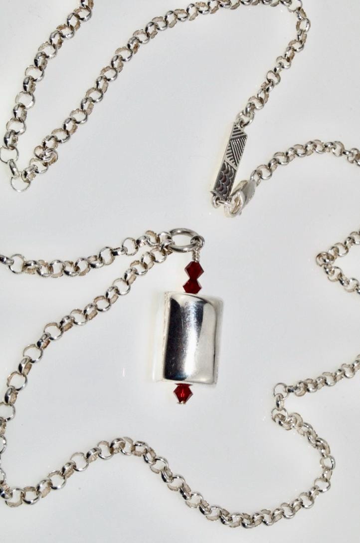 Sterling Silver Chain Necklace, Red Pendant on Silver Chain, Silver ...