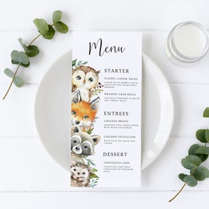 Woodland Animals Menu | Editable Menu Template | Instant Digital or ...