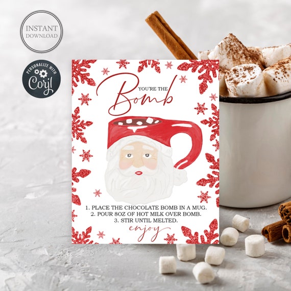 Editable Christmas Hot Cocoa Chocolate Bomb Tag | Hot Chocolate Bomb ...