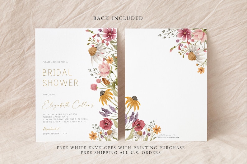 Boho Bridal Shower Invitation, Bohemian Invitation, Wildflower Bridal ...