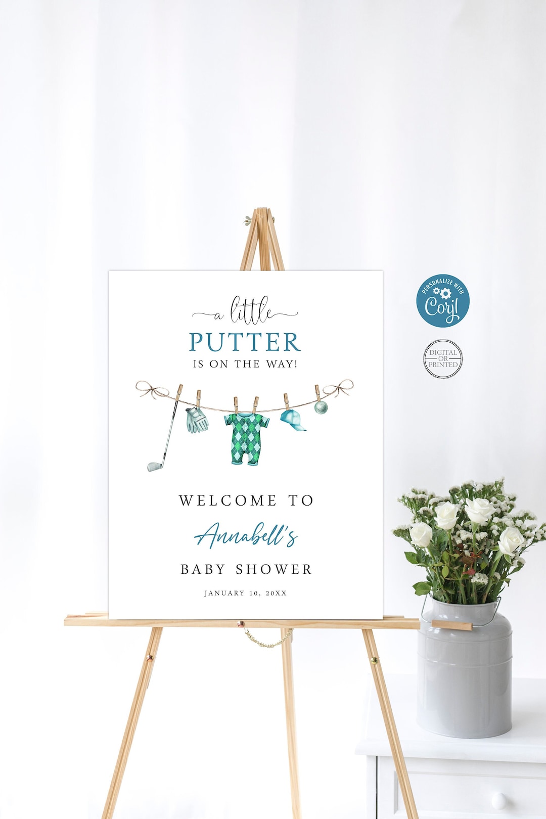Golf Baby Shower Welcome Sign, Little Putter is on the Way, Instant ...