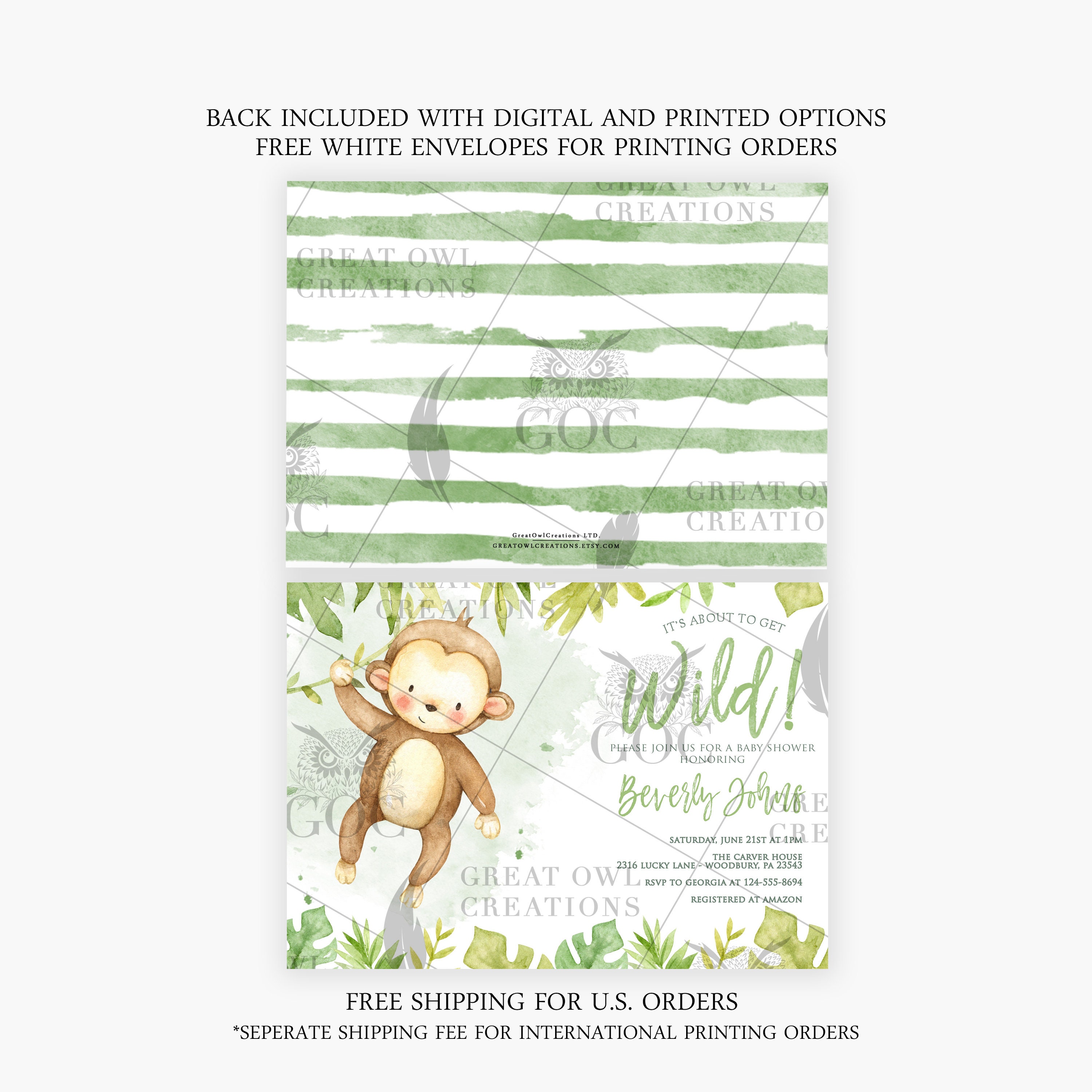 Blank Monkey Baby Shower Invitations