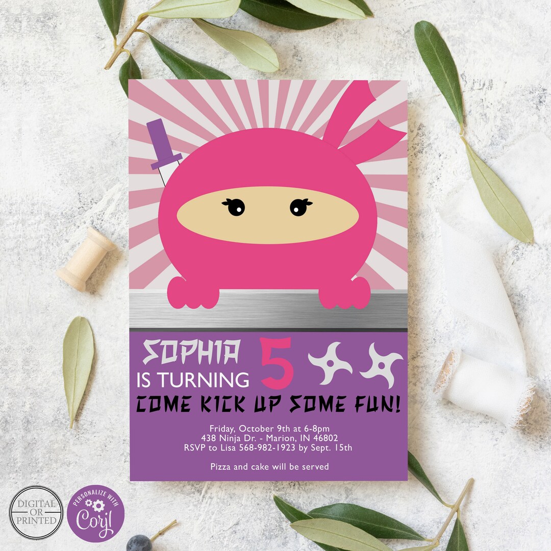 Girl Ninja Birthday Invitations, Ninja Party Invitations, Ninja ...
