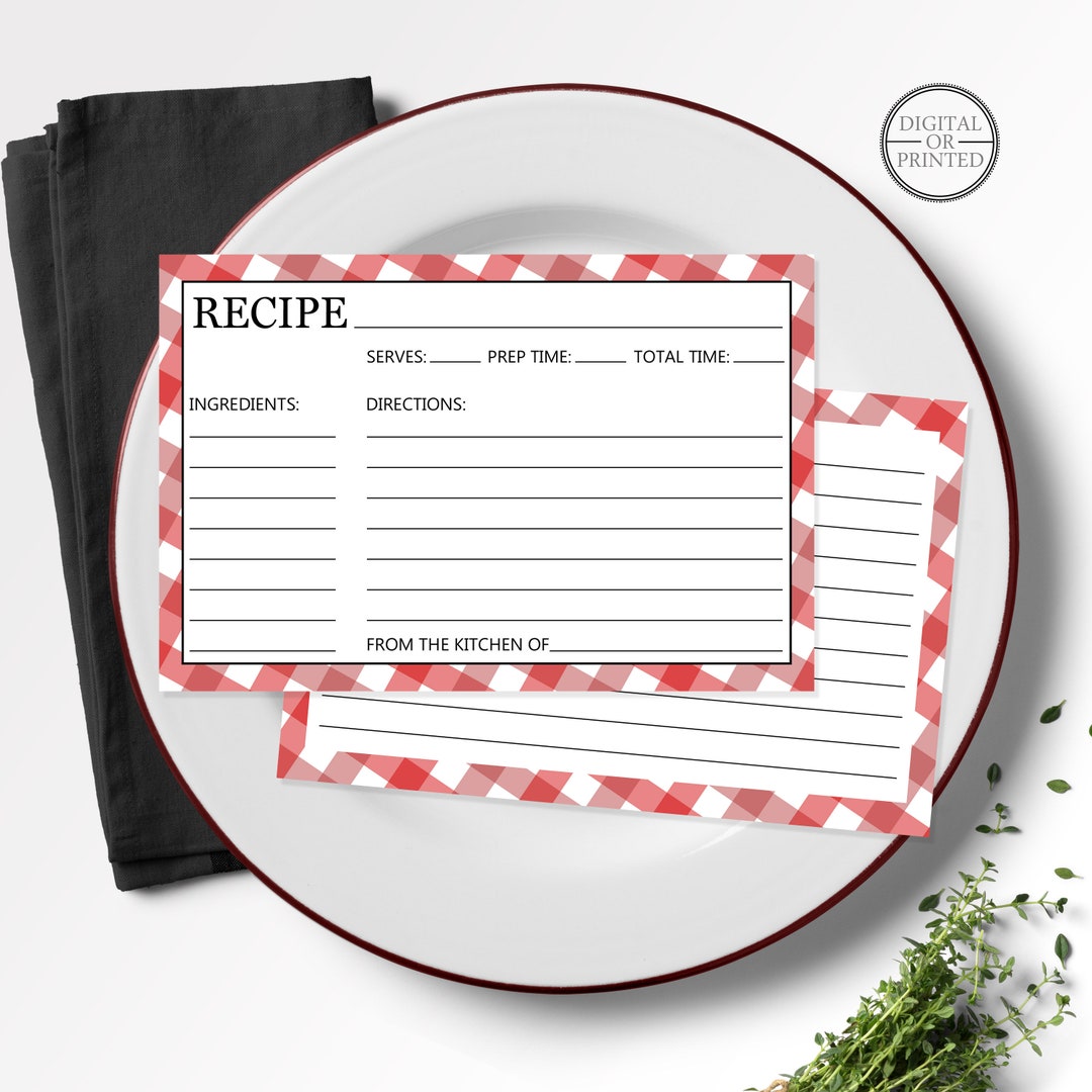 BBQ Recipe Cards | Checkered Recipe Cards | 2- Sided Recipe Cards ...