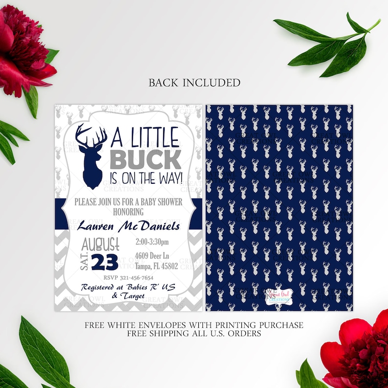 A Little Buck is on the Way Deer Baby Shower Invitation Deer | Etsy