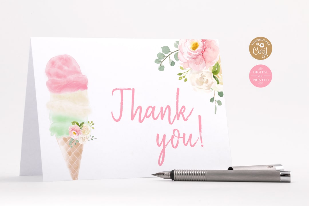 Ice Cream Folded Thank You Cards | Ice Cream Bridal Shower Thank You ...
