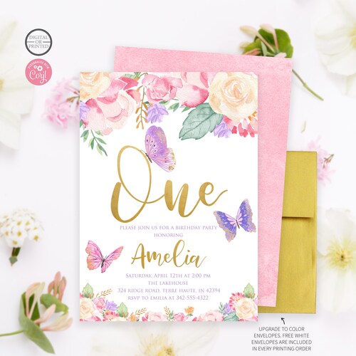 First Birthday Butterfly Invitation Girl's 1st Party - Etsy