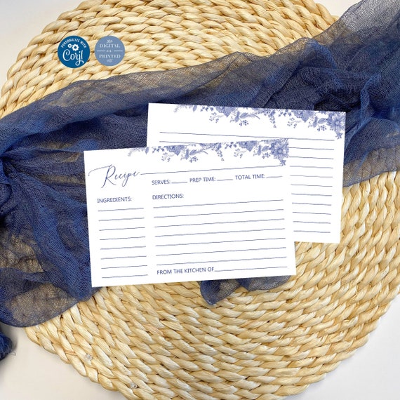 Blue Floral Recipe Cards | 2- Sided Recipe Cards | Something Blue ...