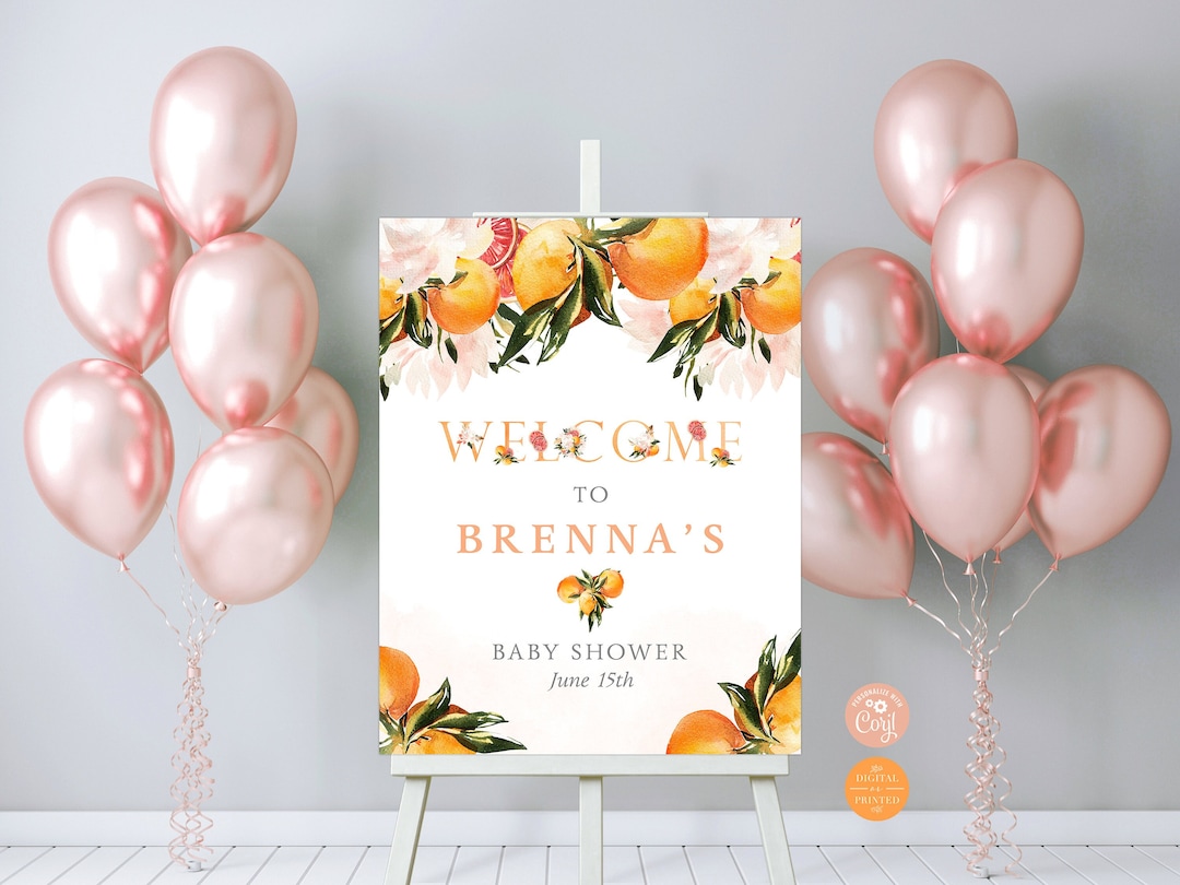 Orange Little Cutie Welcome Baby Shower Sign | Baby Shower Welcome Sign ...