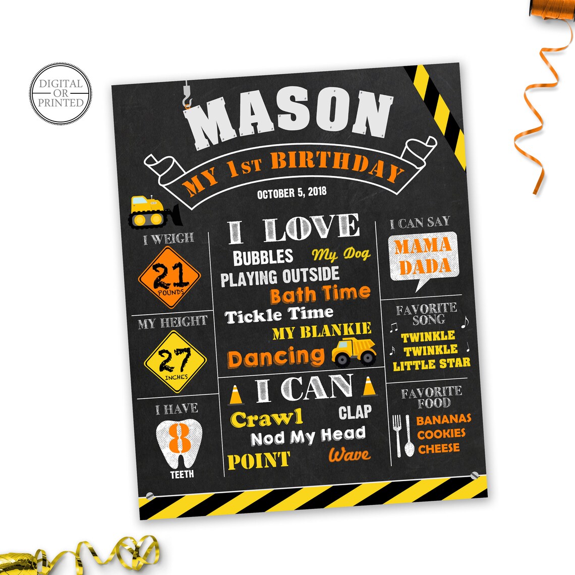 Construction Birthday Board | Construction Birthday Poster ...