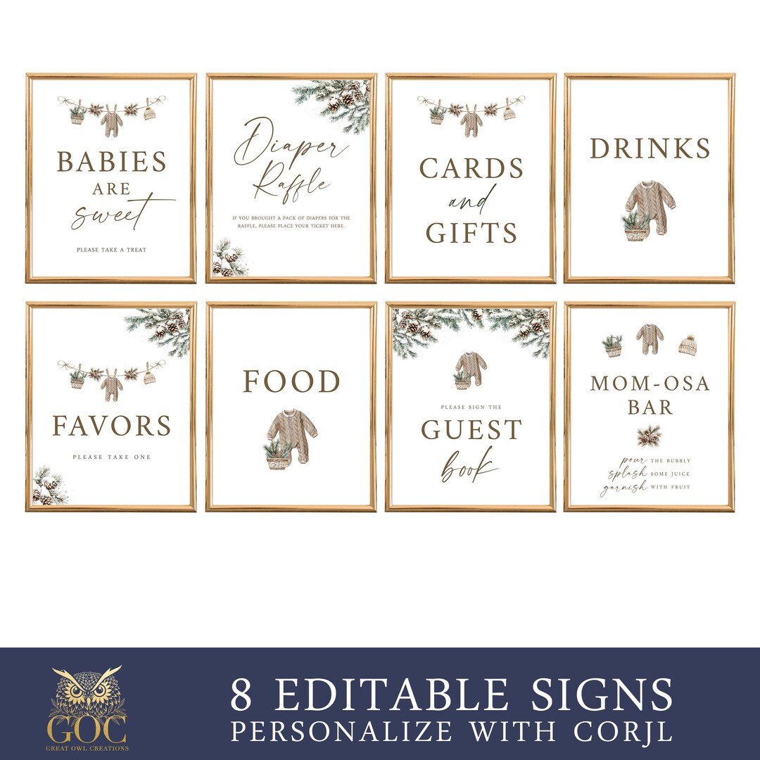 Winter Baby Shower Sign Package, 8x10, Editable Instant Download ...