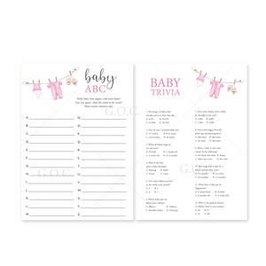 Pink Baby Clothesline Baby Shower Games Package, Self Edit Instant ...