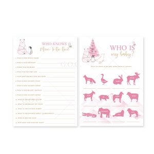 Pink Winter Animal Baby Shower Games Package | Self Edit Instant ...