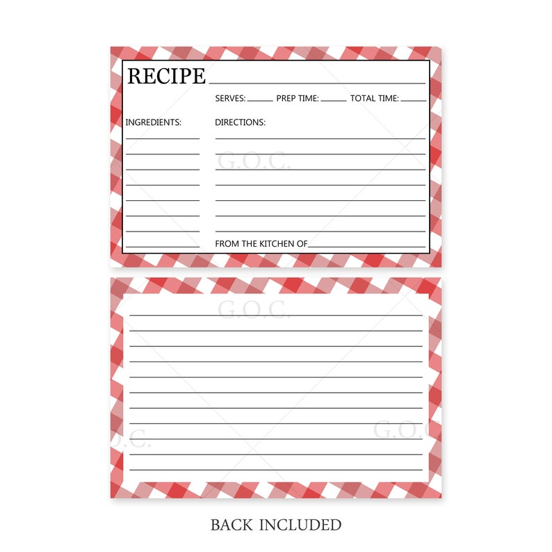 BBQ Recipe Cards | Checkered Recipe Cards | 2- Sided Recipe Cards ...