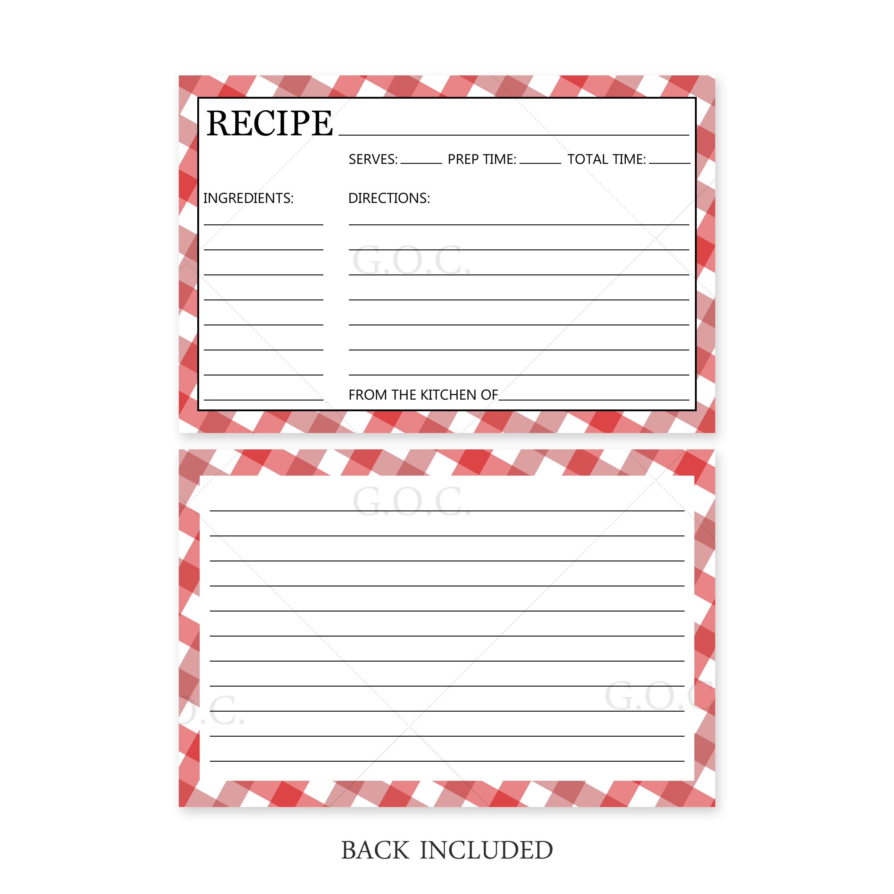 BBQ Recipe Cards | Checkered Recipe Cards | 2- Sided Recipe Cards ...