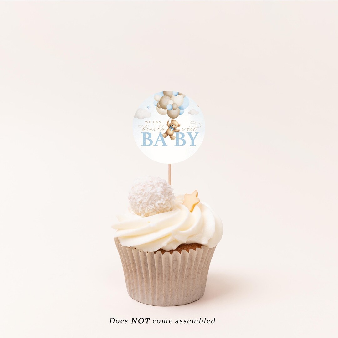 Bear Balloon Baby Shower Cupcake Toppers, Bearly Wait Party Decor ...