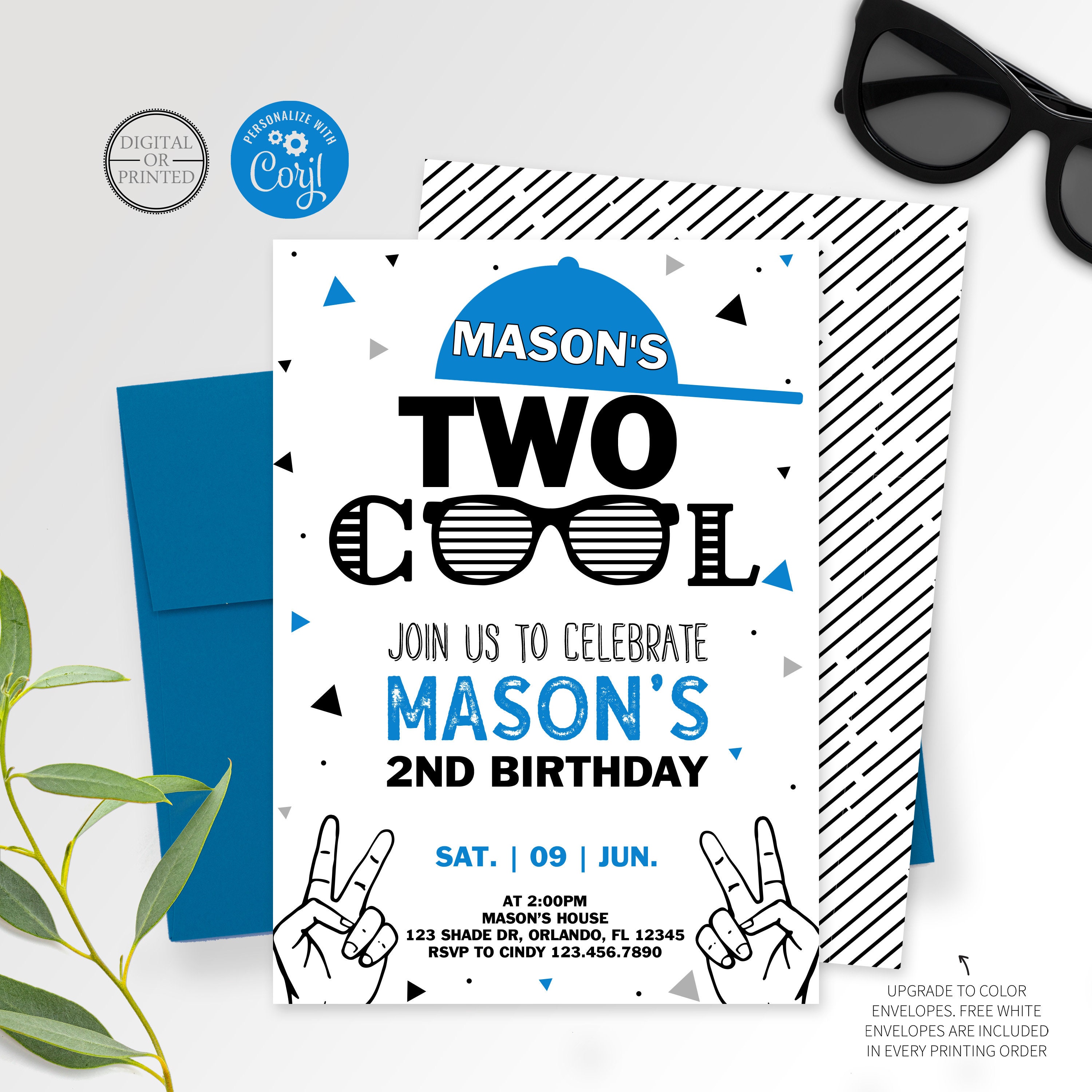 Two Cool Birthday Invitation | Two Cool Invite | 2nd Birthday | Digital ...