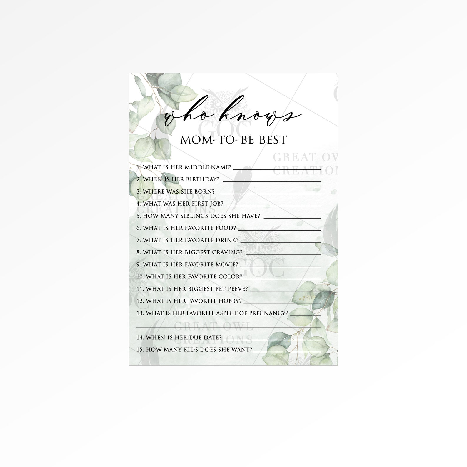 Instant Download Printable Greenery Baby Shower Games Package - Etsy