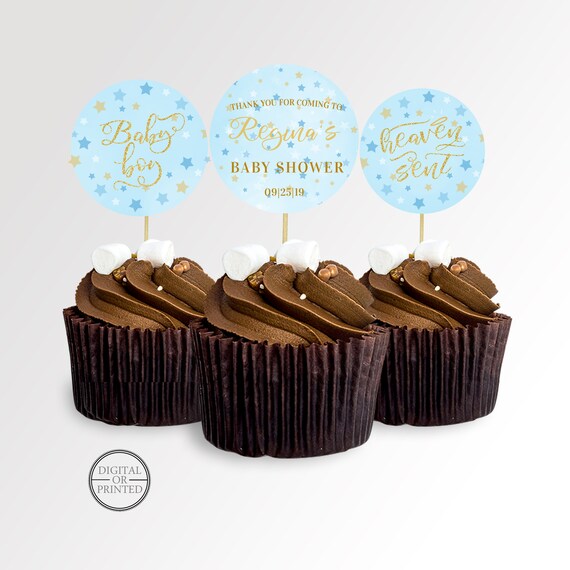 Heaven Sent Baby Shower Cupcake Toppers | Digital or Printed by Great ...