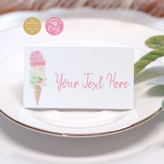 Ice Cream Place Card | Food Tent | Food Labels | Editable Instant ...