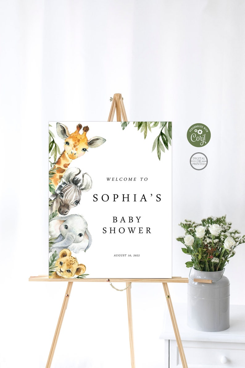 Safari Wild One Welcome Baby Shower Sign Tropical Jungle - Etsy