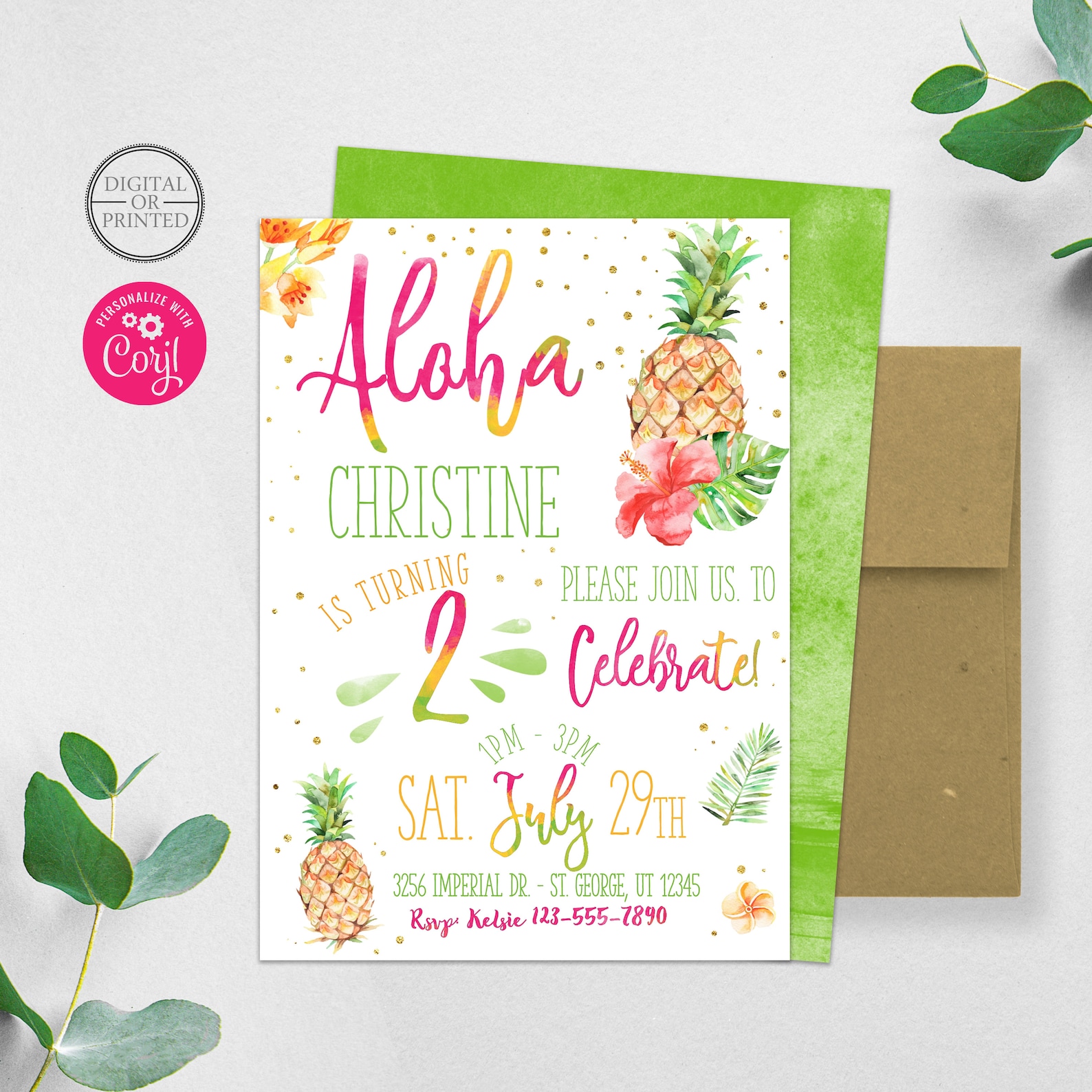 Pineapple Birthday Invitation | Luau Invitation | Hawaiian Invitaiton ...