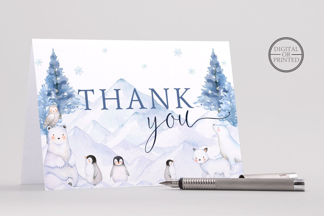 Winter Animal Thank You Cards | Baby It's Cold Outside | Folded Card ...