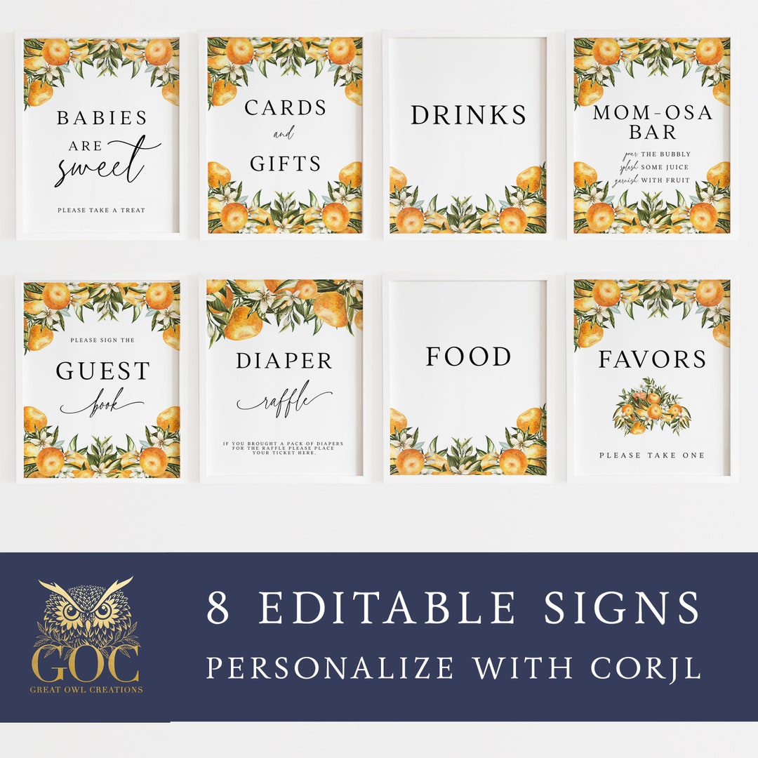 Little Cutie Orange Baby Shower Sign Package | Editable Instant ...