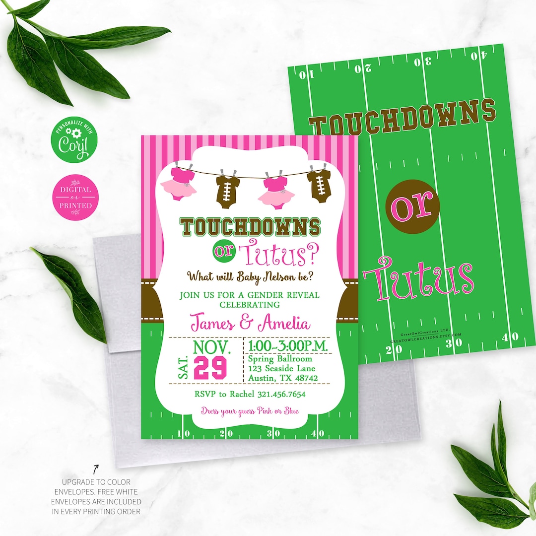 Touchdowns or Tutus Gender Reveal Invitation | Instant Editable Digital ...