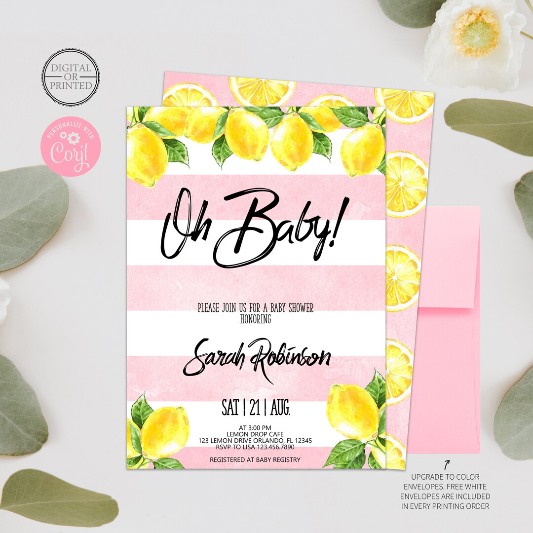 Lemon Baby Shower Invitation | Pink Oh Baby Summer Baby Shower ...