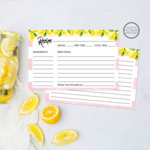 Lemon Recipe Cards | 2- Sided Recipe Cards | Bridal Shower Lemon Recipe ...