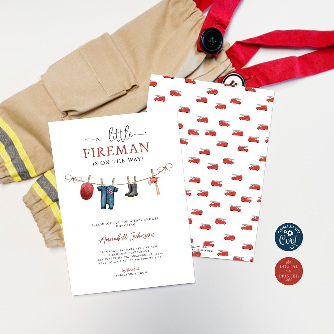 Firefighter Baby Shower Invitation | A Little Fireman is on the Way ...