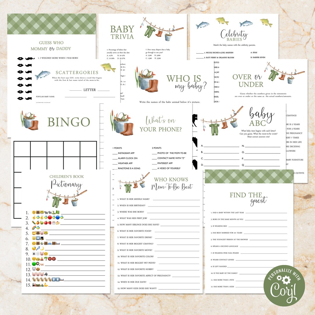 Fisherman Baby Shower Games Package | Fishing Self Edit Instant ...