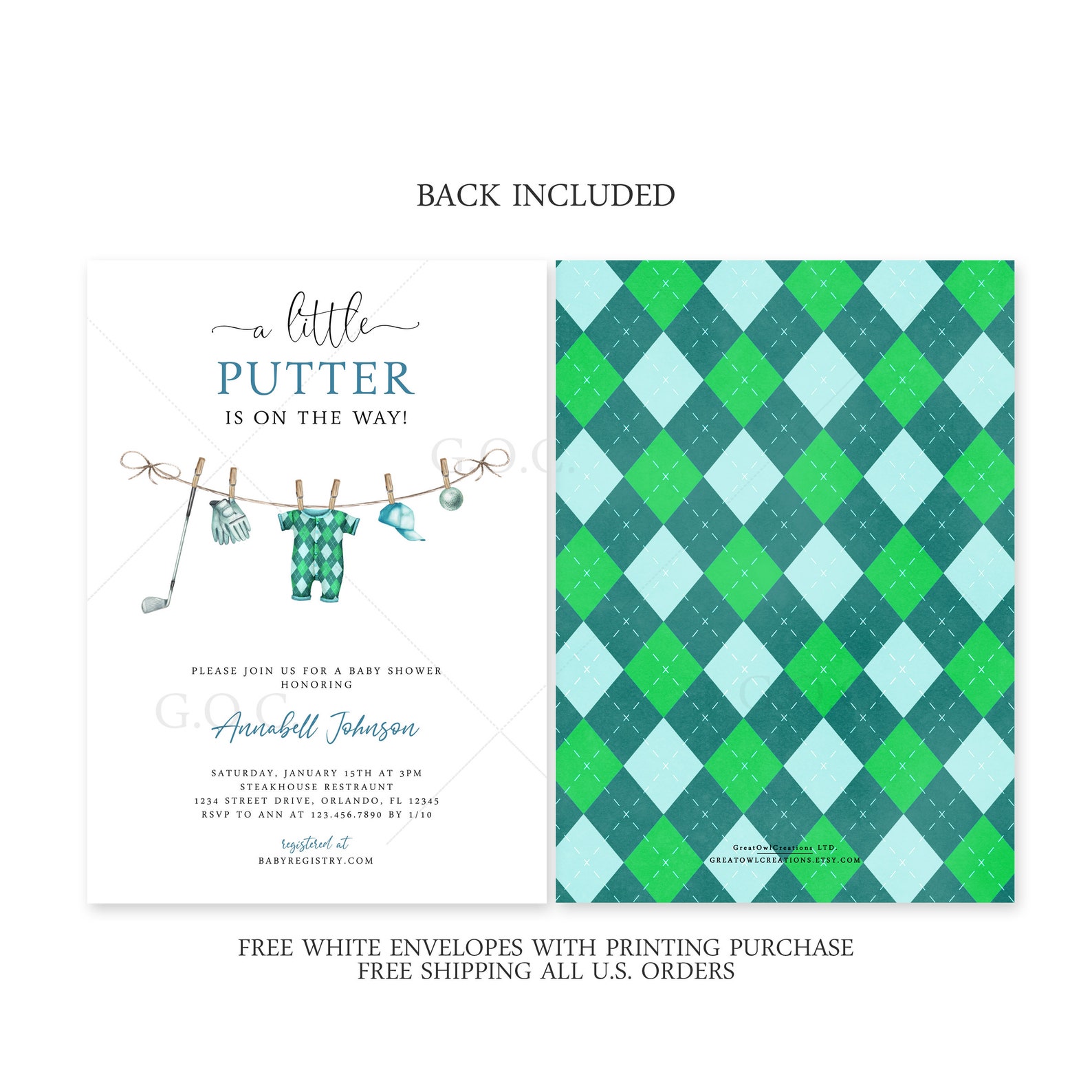 Golf Baby Shower Invitation, A Little Putter is on the Way Invite ...