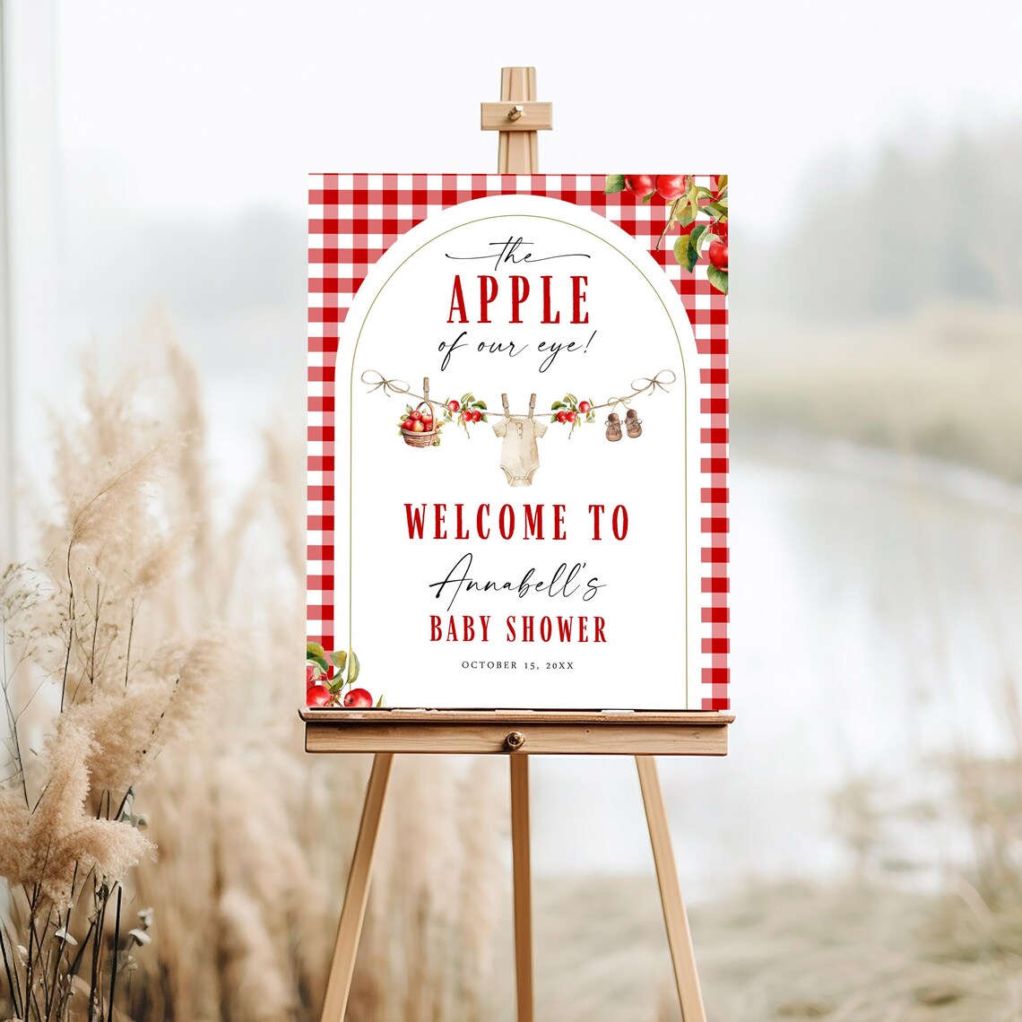 Apple Welcome Baby Shower Sign, the Apple of Our Eye, Instant Editable ...