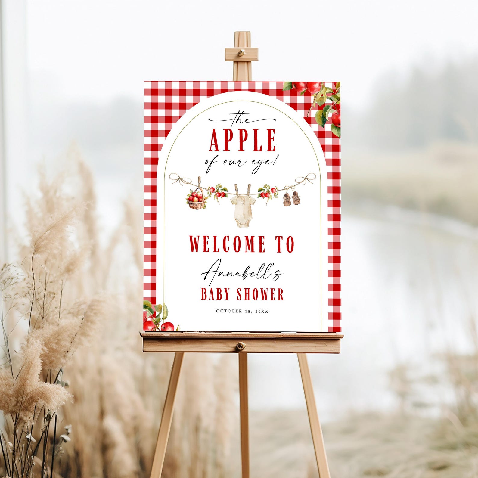 Apple Welcome Baby Shower Sign, the Apple of Our Eye, Instant Editable ...