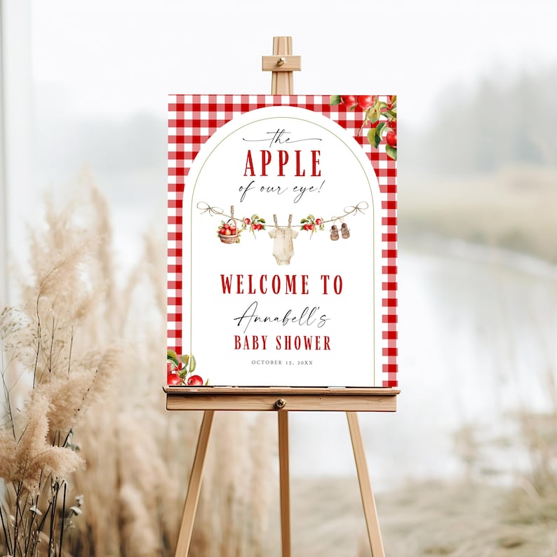Apple Welcome Baby Shower Sign, the Apple of Our Eye, Instant Editable ...