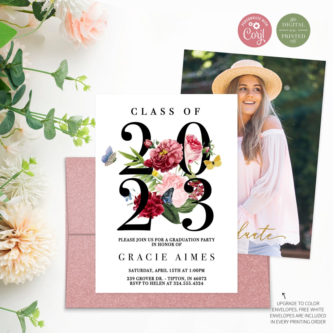 Floral Graduation Announcement | Graduation Party Invitation | College ...