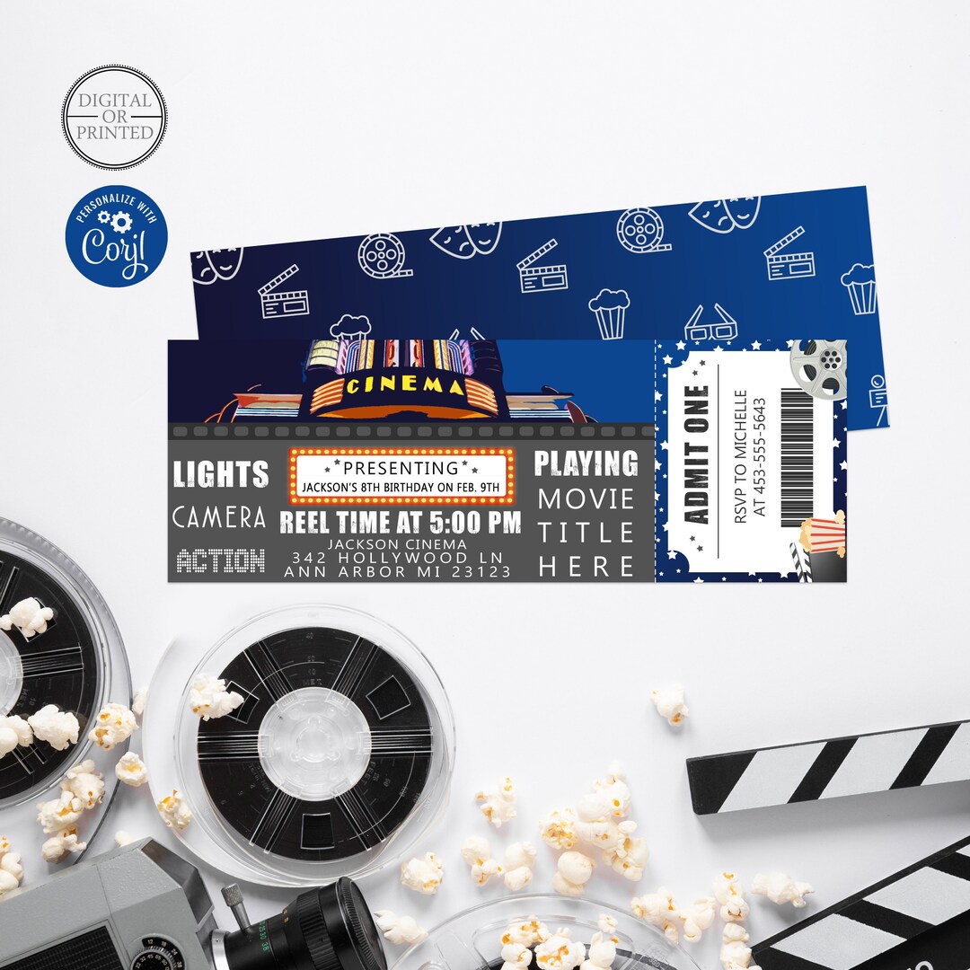 Movie Party Invitation | Movie Birthday Invitation | Movie Ticket ...