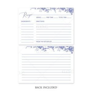 Blue Floral Recipe Cards | 2- Sided Recipe Cards | Something Blue ...