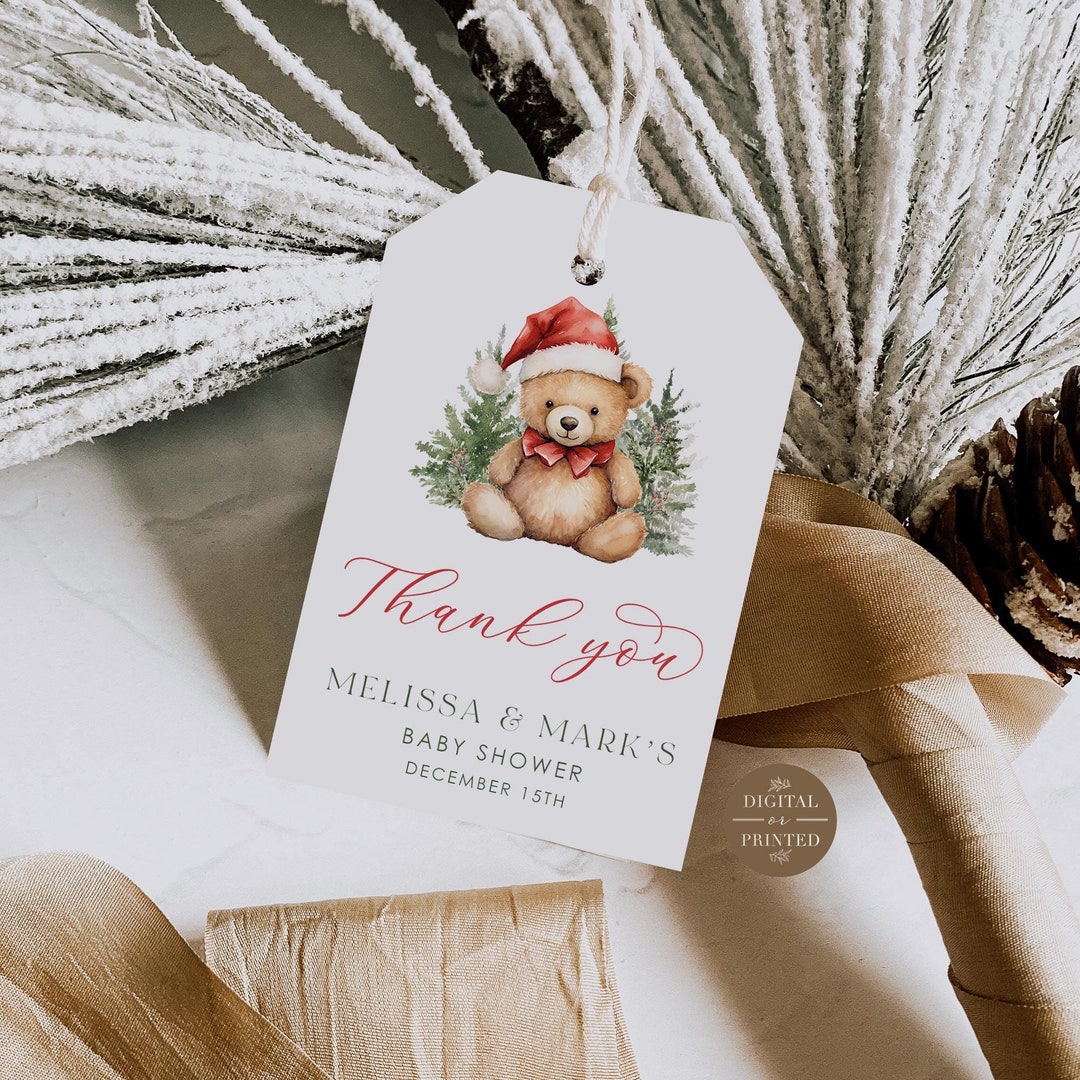 Christmas Teddy Bear Baby Shower Favor Tags, Santa Baby Party Favor Tag ...