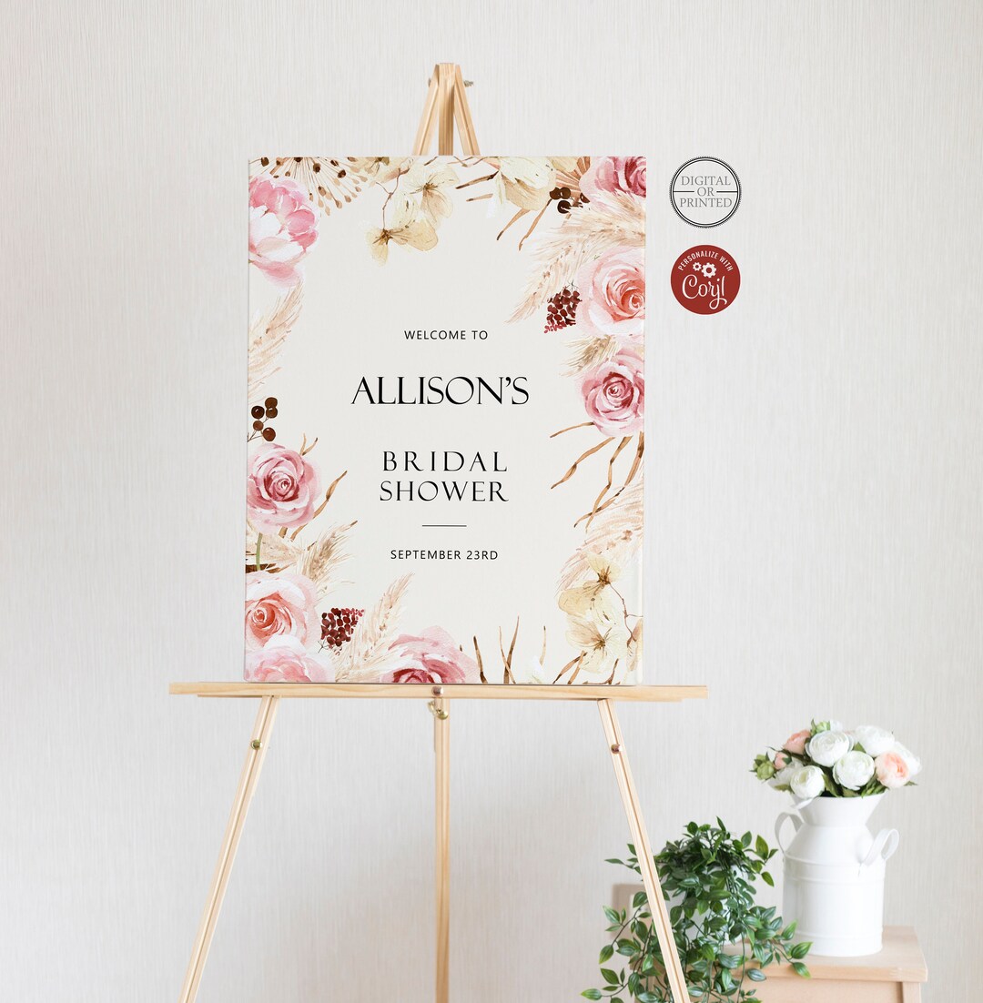 Boho Pampas Grass Welcome Sign | Bridal Shower Welcome Sign | Instant ...