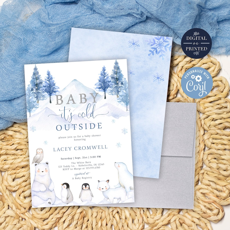 Baby It's Cold Outside Baby Shower Invitation Template | Winter Animal ...