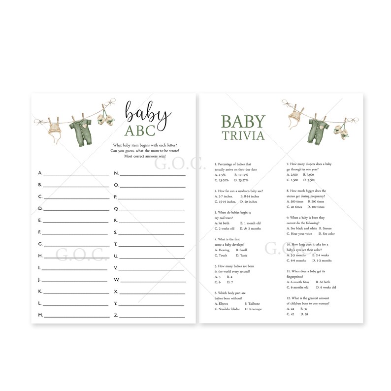 Baby Clothesline Baby Shower Games Package Self Edit Instant - Etsy